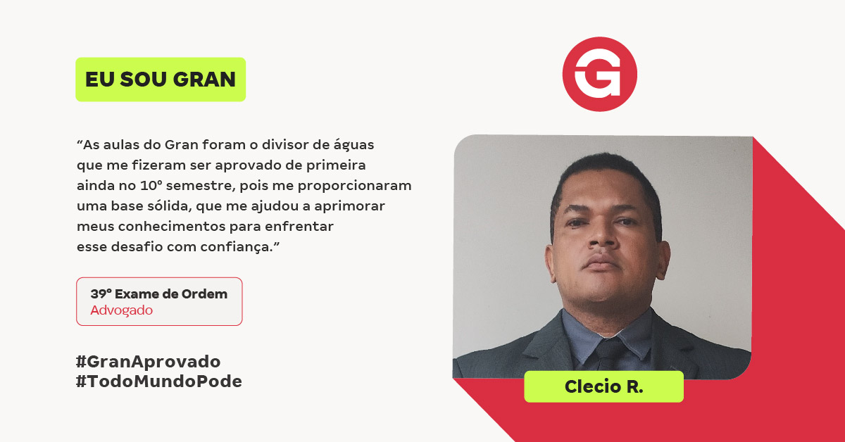 Clecio R. foi aprovado na OAB no 10° semestre da faculdade!